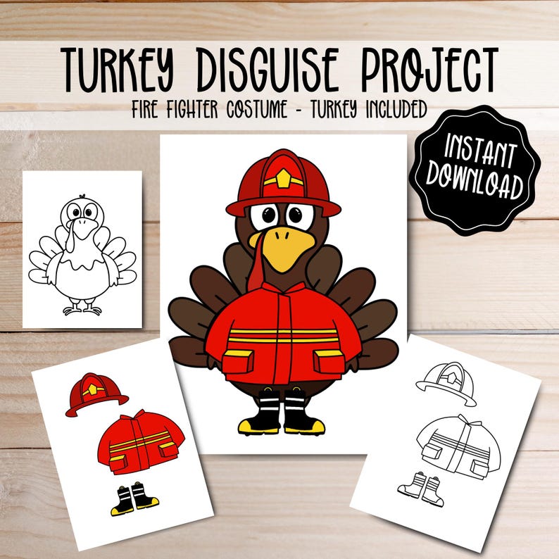 Turkey Disguise Printable - Fire Fighter Costume - Thanksgiving School ...