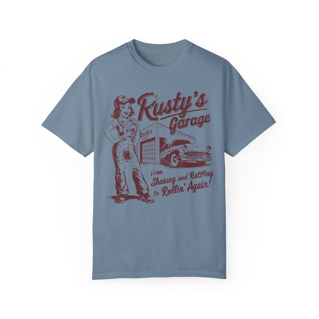 Vintage rusty's Garage Cartoon Lady Mechanic T-shirt Retro 1950s Car ...