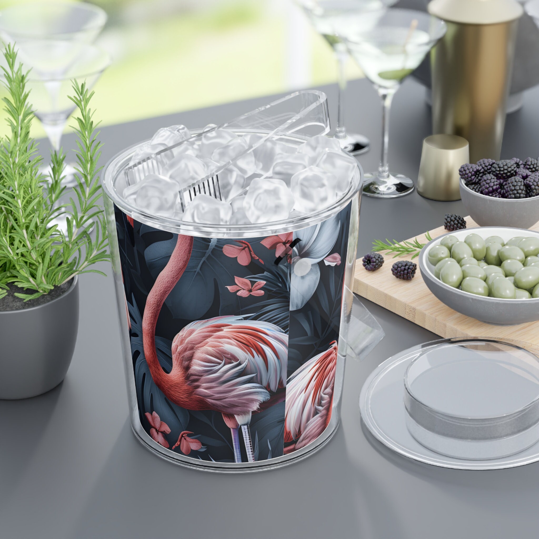 Tropical Flamingo Aesthetic Design Summer Ice Bucket With Tongs - Etsy