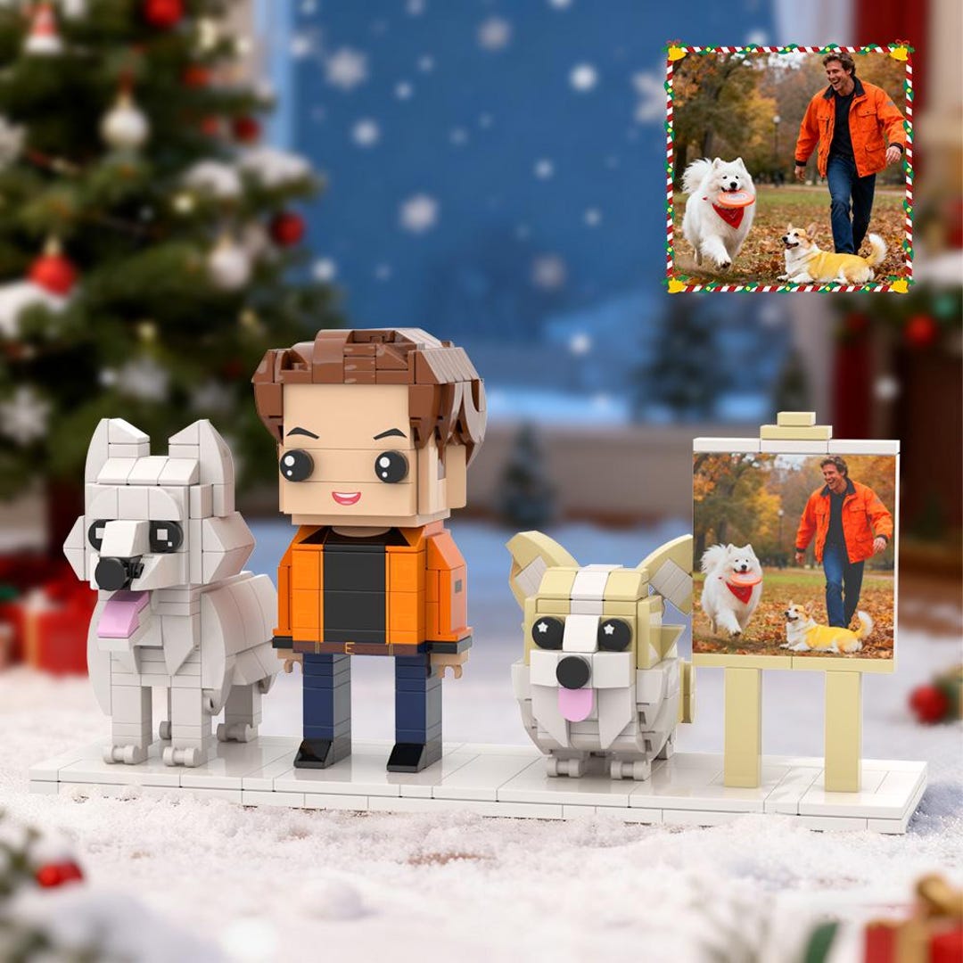 Custom Full Body Brick Figure Portrait, Personalized Person and Dog ...