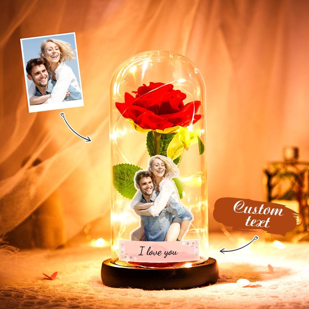 Custom Photo Rose Light With Glass Cover, Personalized LED Flower Lamp ...