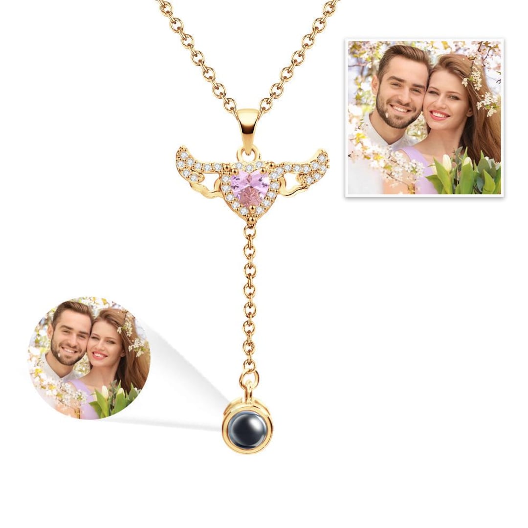 Custom Photo Projection Necklace: Angel Wings Heart Pendant ...