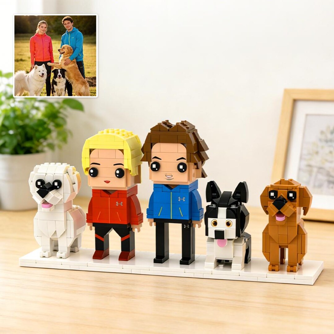 Custom Brick Figures of Couple With Dogs, Personalized Full Body Block ...