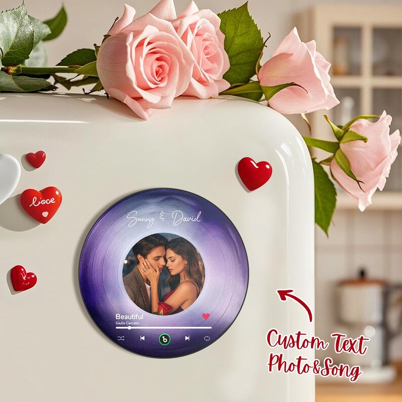 Custom Music Fridge Magnet, Personalized Photo and Song Gift, Heart ...