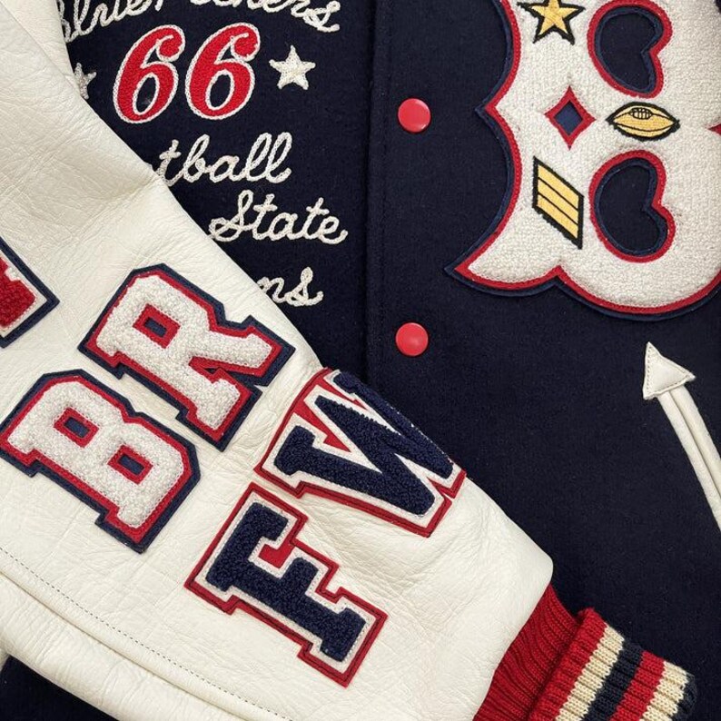 Men's Varsity Jacket Wool Leather Sleeves Embroidery Patches Road ...