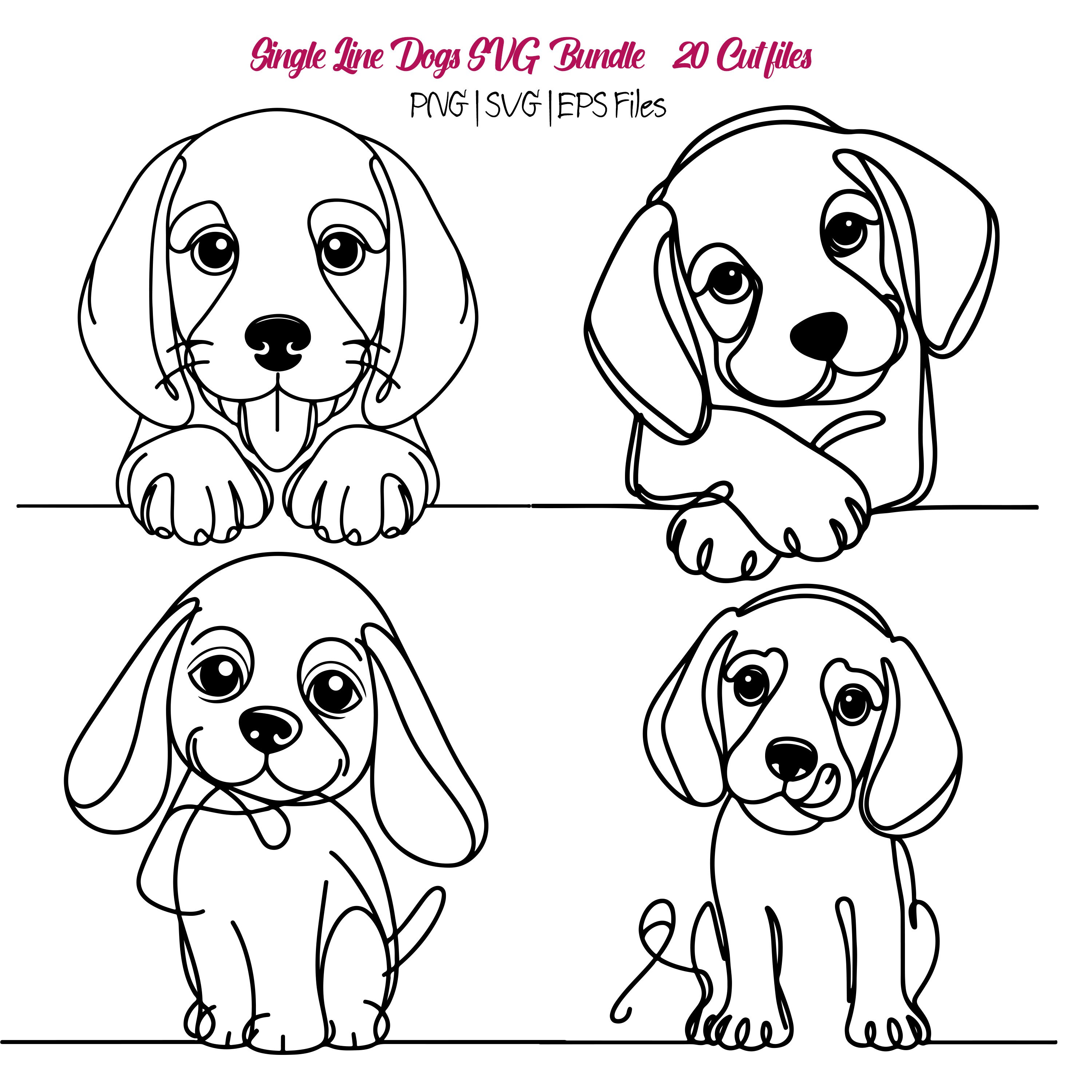Single Line Dogs SVG Bundle 20 Cut Files Art Unique Pet Portraits ...