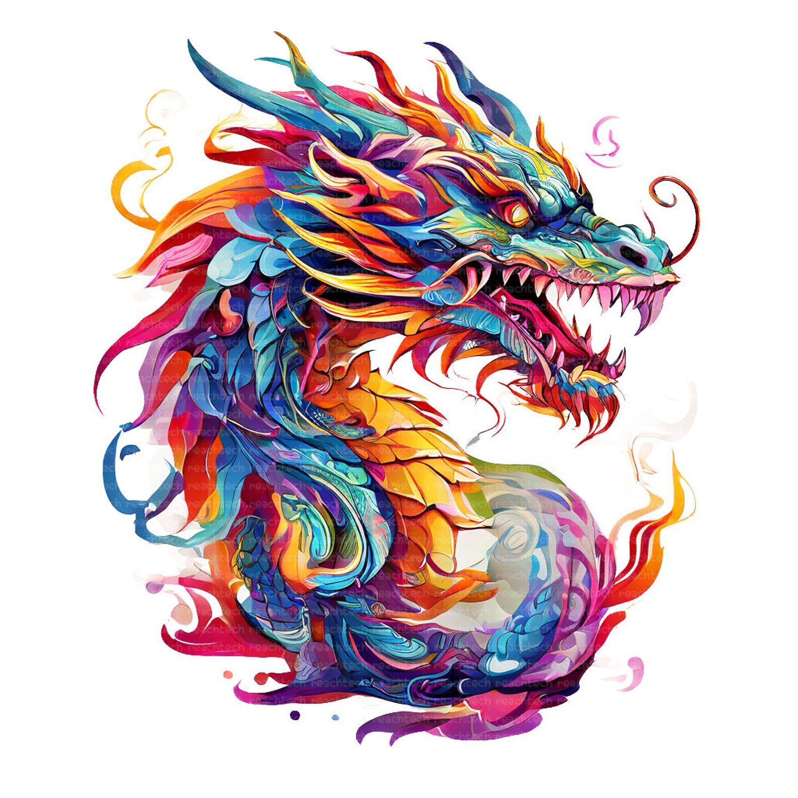 10 Dragon Profile Clipart, Chinese Dragon, Printable Watercolor Clipart ...
