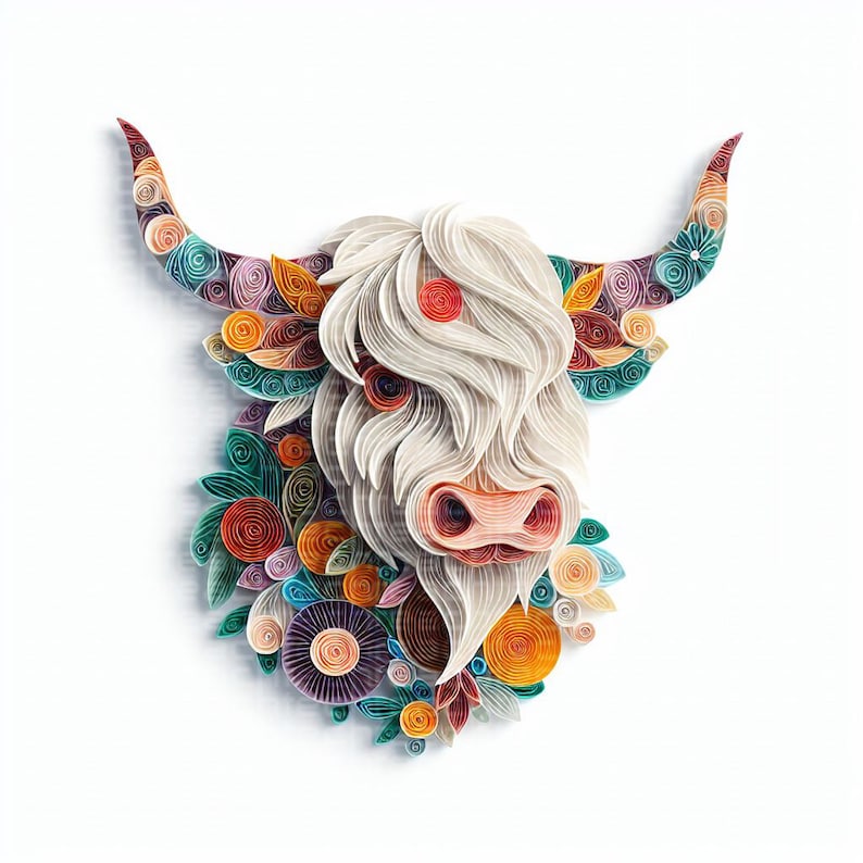 25 Quilling Highland Cow Calf Clip Art Digital Downloads Floral Paper ...