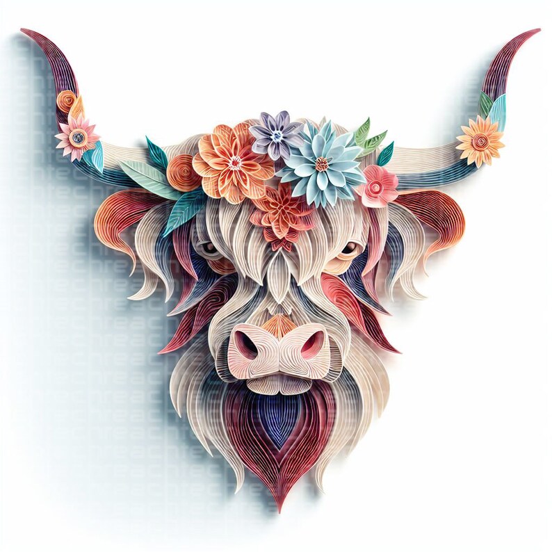 25 Quilling Highland Cow Calf Clip Art Digital Downloads Floral Paper ...