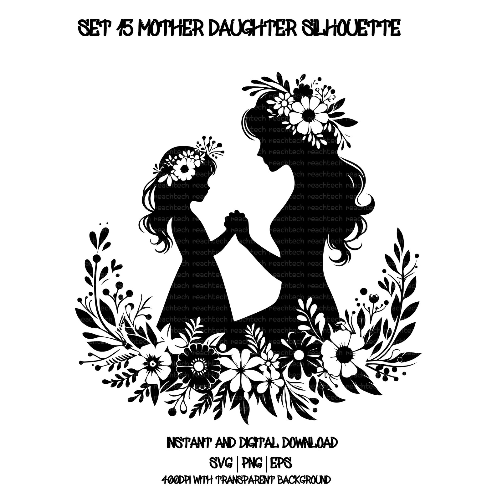 Set 15 Of Mother Daughter Silhouette Svg Mother Daughter Vector Mother