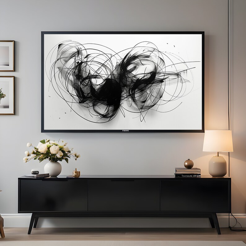 Modern Neutral Samsung Frame TV Art Minimalist Line Drawing Black and ...