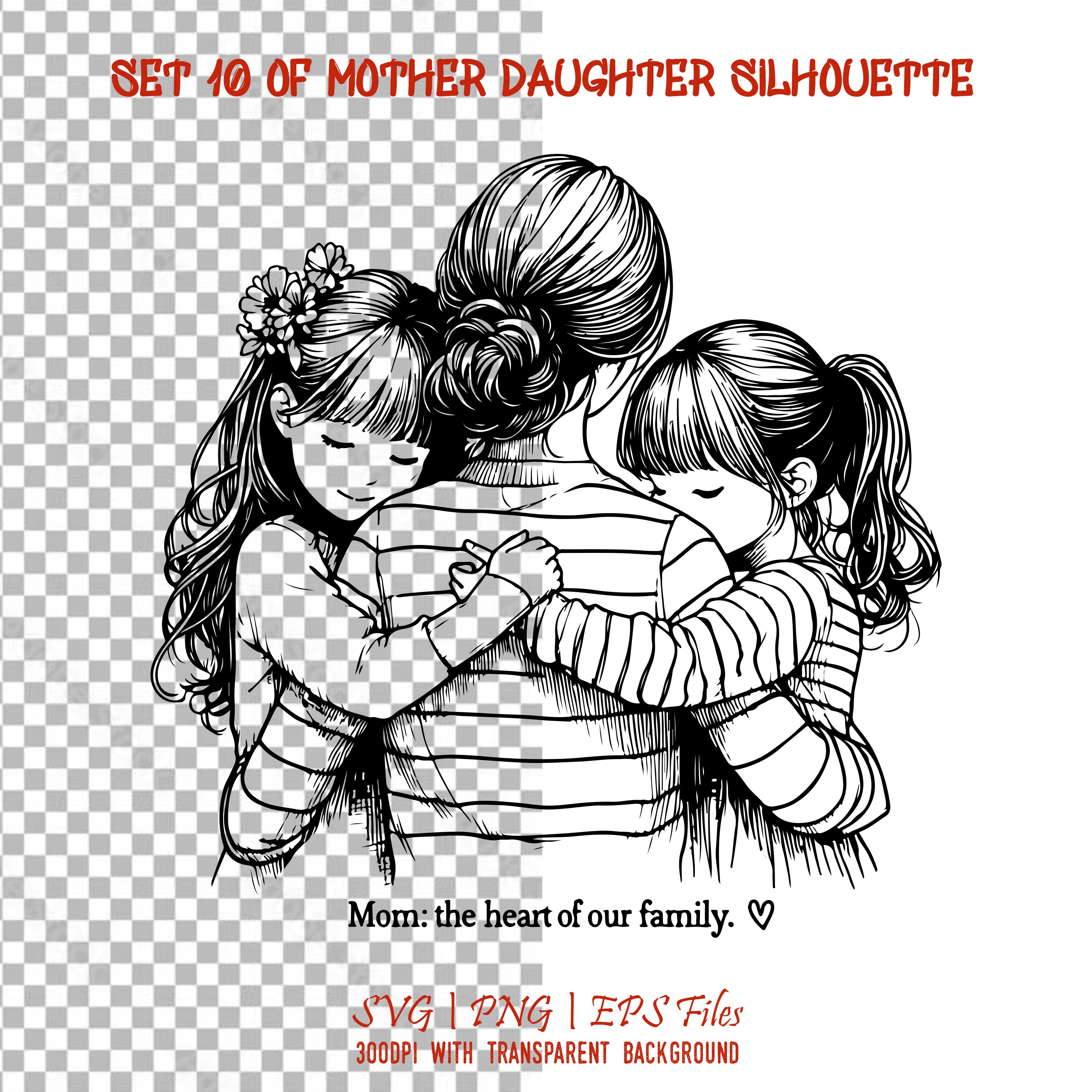 Set 10 Of Mother Daughter Silhouette Svg Mother Daughter Vector Mother
