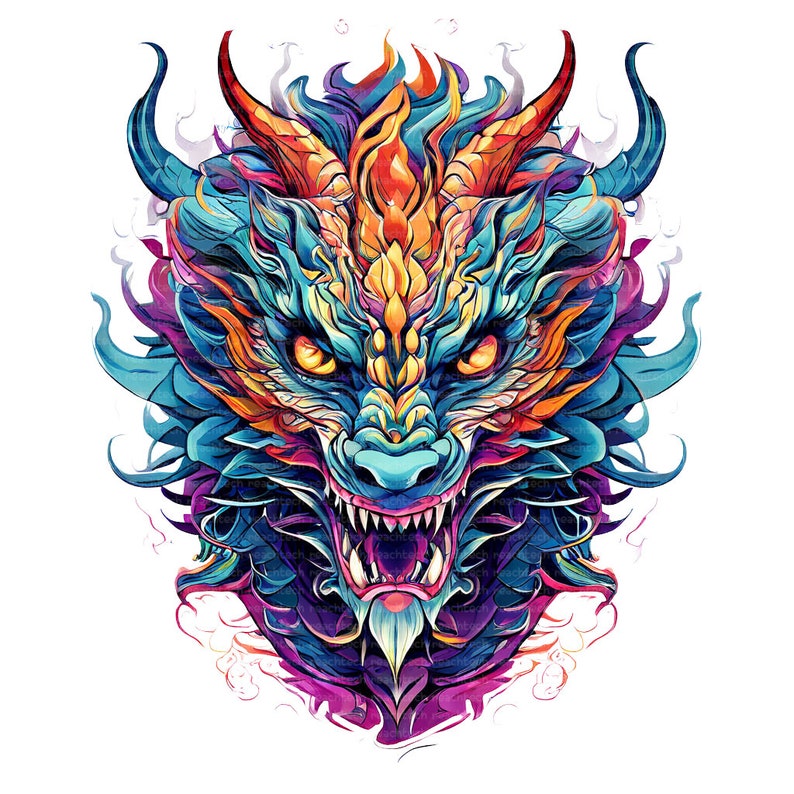 10 Dragon Profile Clipart, Chinese Dragon, Printable Watercolor Clipart ...