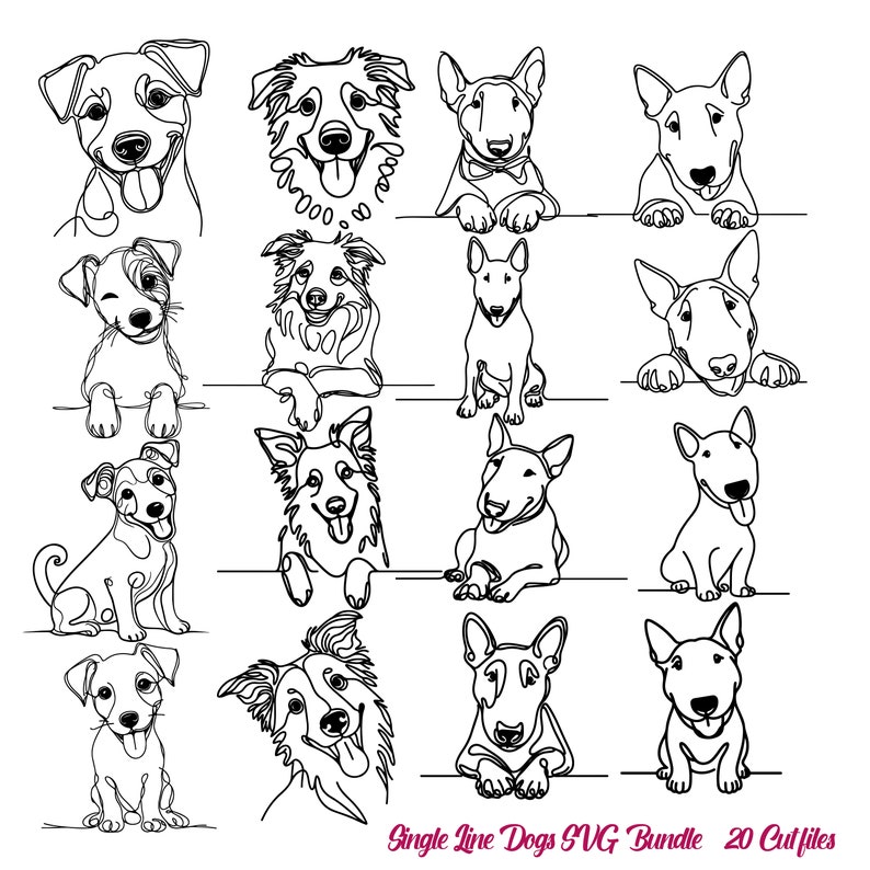 Single Line Dogs SVG Bundle 20 Cut Files Art Unique Pet Portraits ...