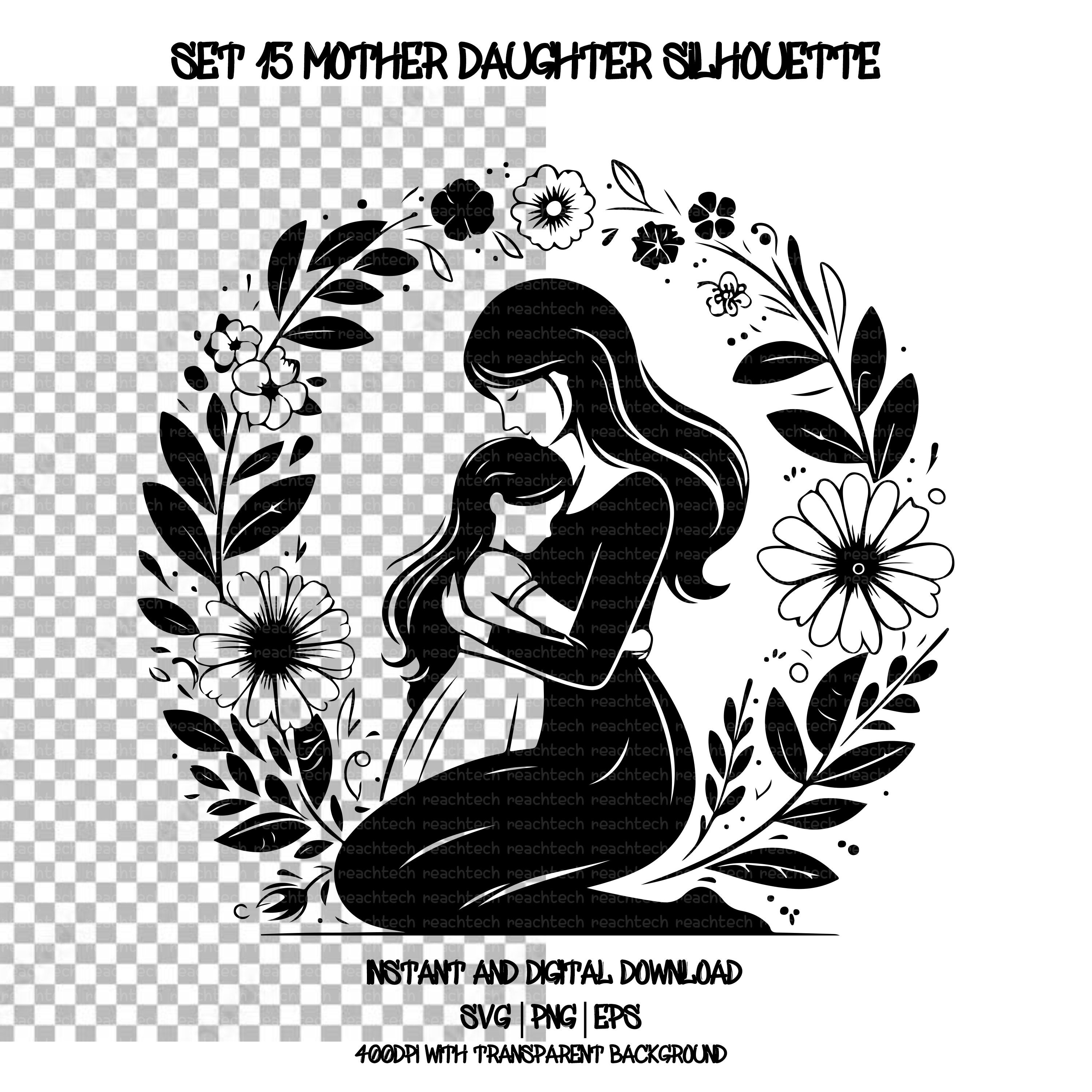 Set 15 Of Mother Daughter Silhouette Svg Mother Daughter Vector Mother