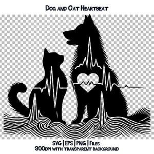 Dog and Cat Heartbeat SVG, Paw SVG, Cat Dog Lover Valentines Day Svg ...