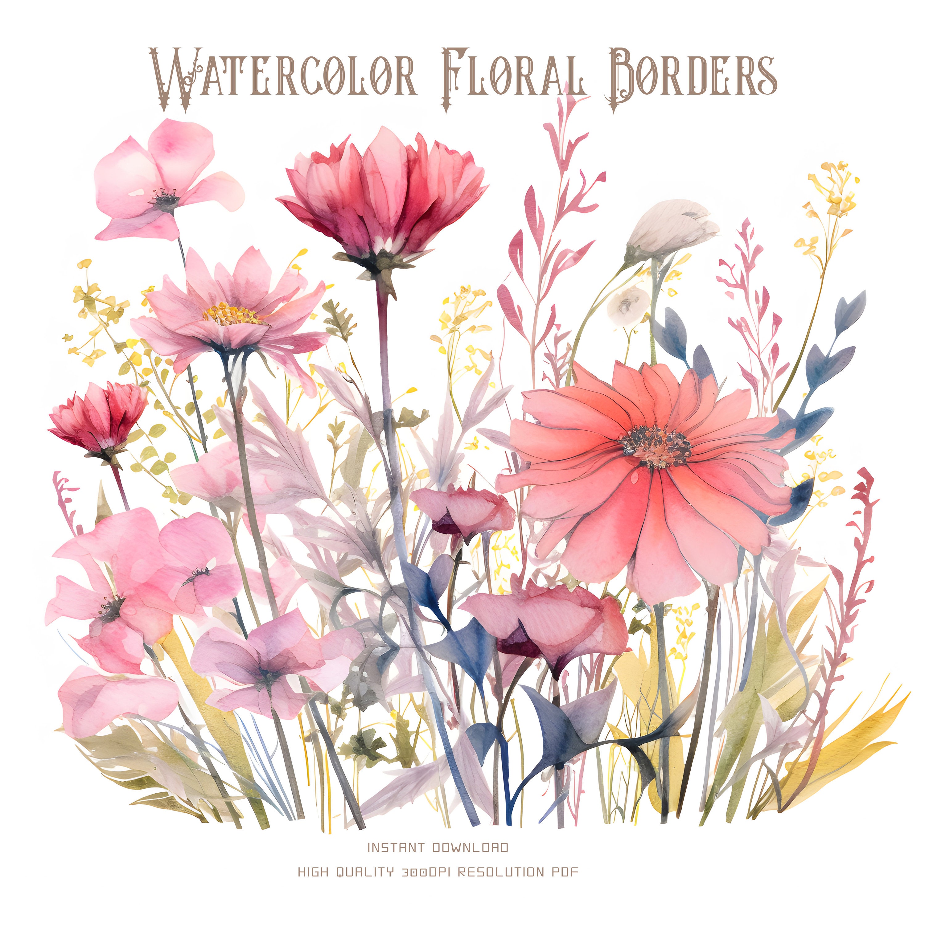Watercolor Floral Borders Floral Borders Wild Flowers Watercolor ...