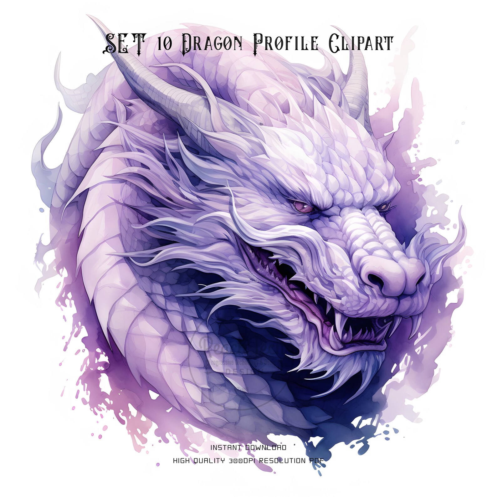 10 Dragon Profile Clipart, Chinese Dragon, Printable Watercolor Clipart ...