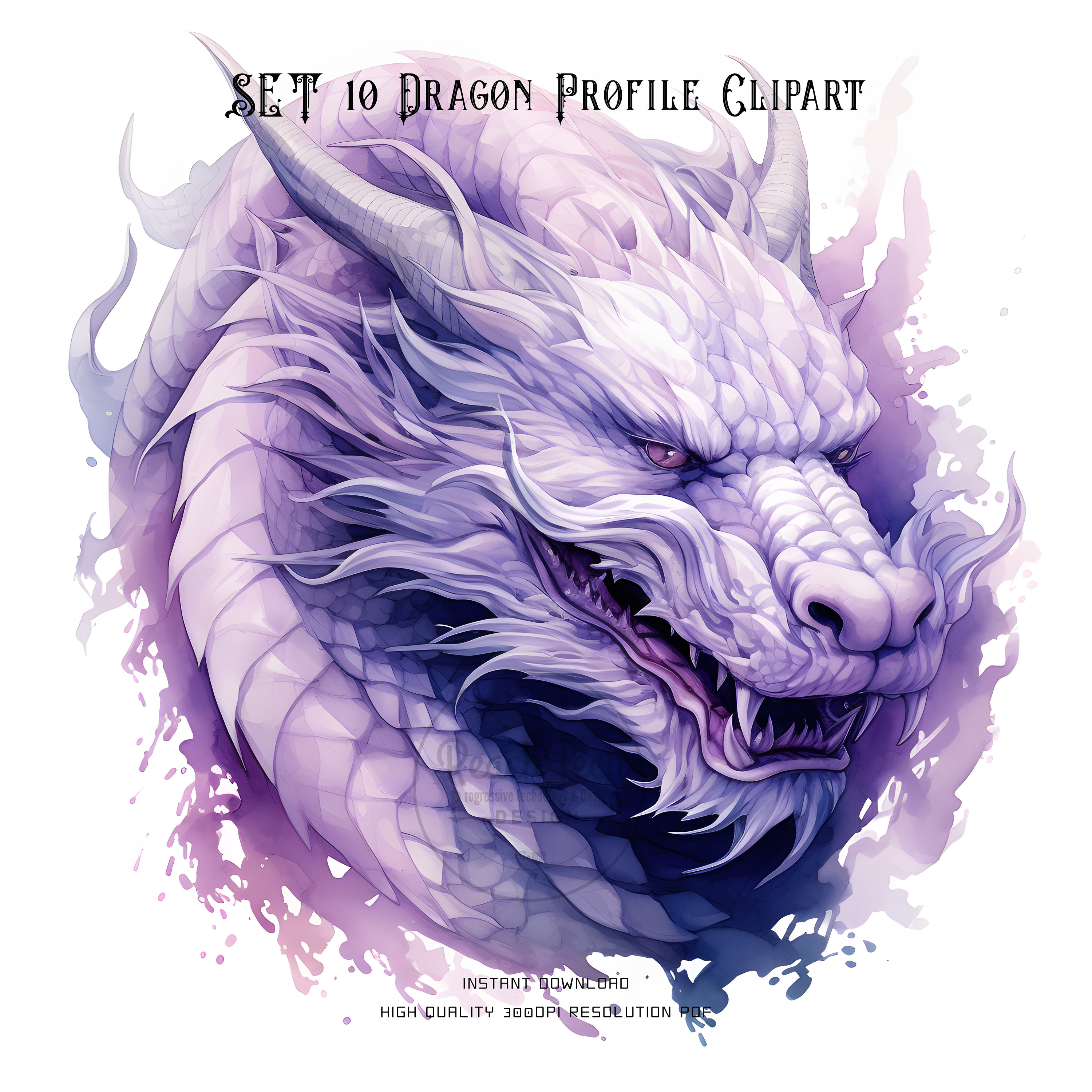10 Dragon Profile Clipart, Chinese Dragon, Printable Watercolor Clipart ...
