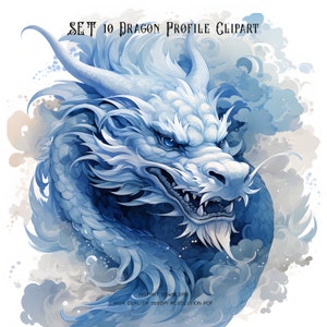 10 Dragon Profile Clipart, Chinese Dragon, Printable Watercolor Clipart ...