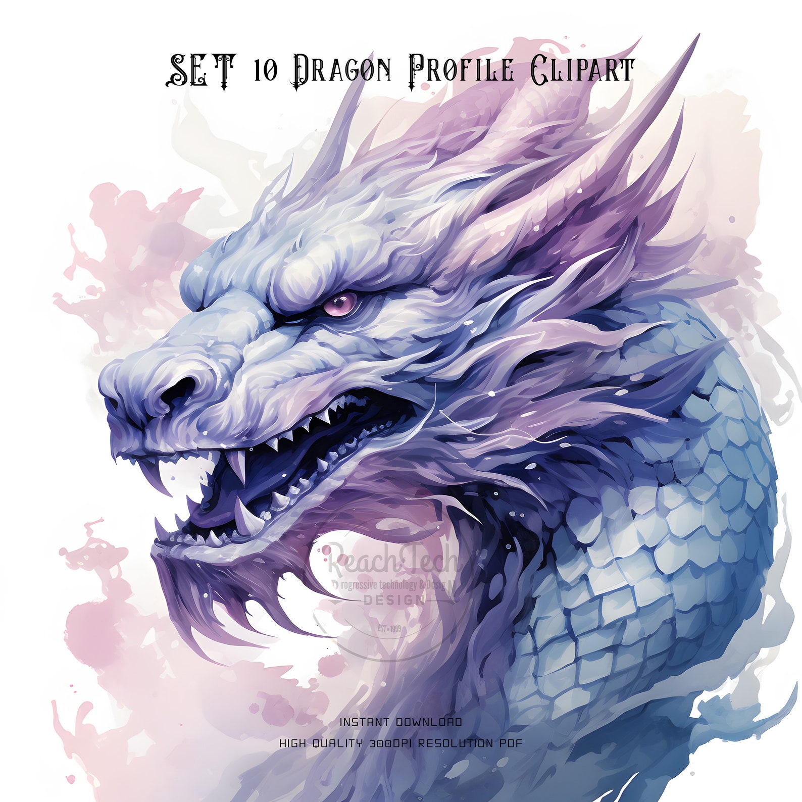 10 Dragon Profile Clipart, Chinese Dragon, Printable Watercolor Clipart ...