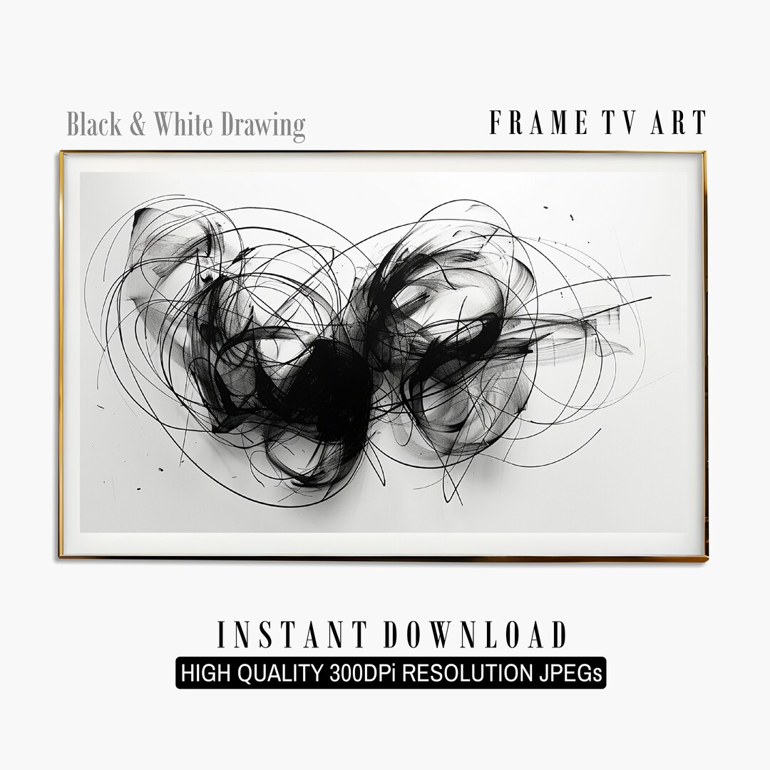 Modern Neutral Samsung Frame TV Art Minimalist Line Drawing Black and ...