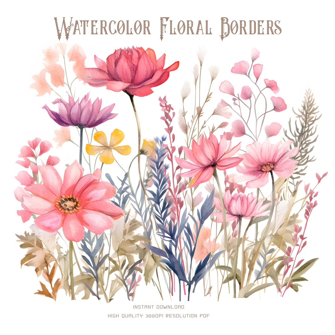 Watercolor Floral Borders Floral Borders Wild Flowers Watercolor ...