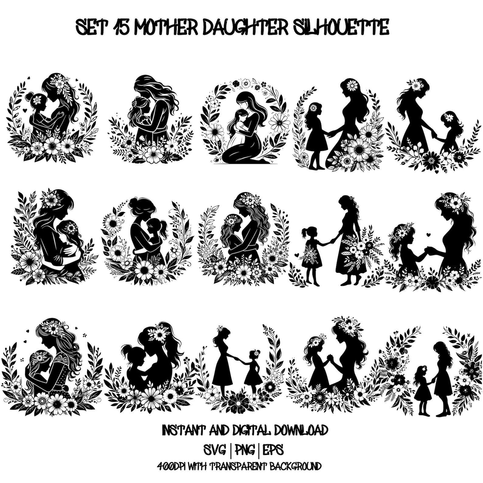 Set 15 Of Mother Daughter Silhouette Svg Mother Daughter Vector Mother