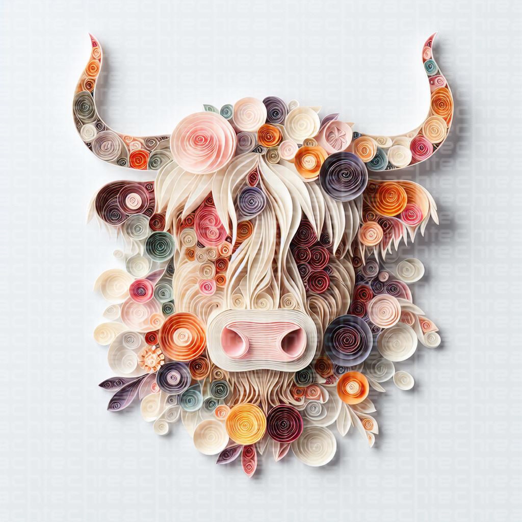 25 Quilling Highland Cow Calf Clip Art Digital Downloads Floral Paper ...