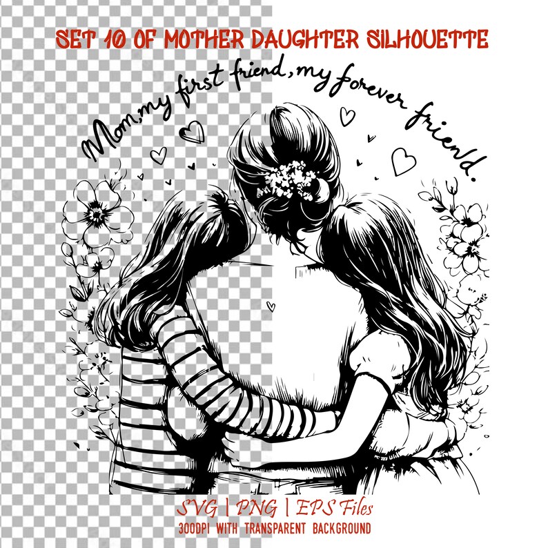 Set 10 Of Mother Daughter Silhouette Svg Mother Daughter Vector Mother