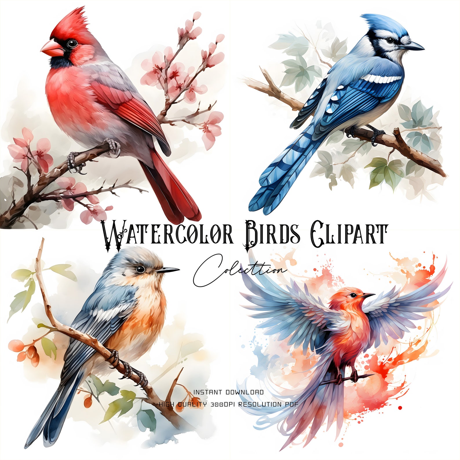 10 Watercolor Birds Clipart Bundle, Spring Birds Clipart, Birds Bundle ...