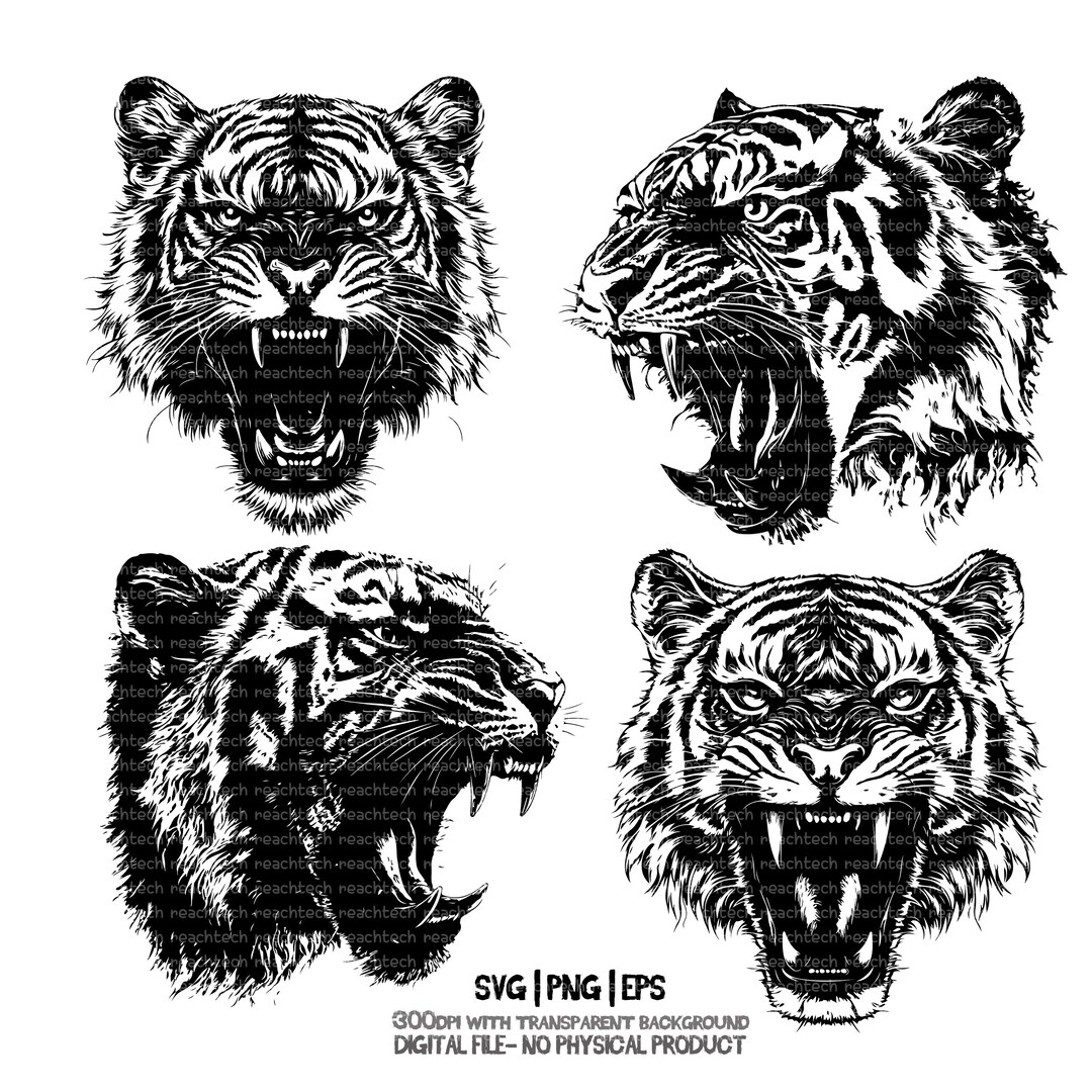 SET 4 Tiger SVG Wild Animal Clipart Digital Download Printable Tiger ...