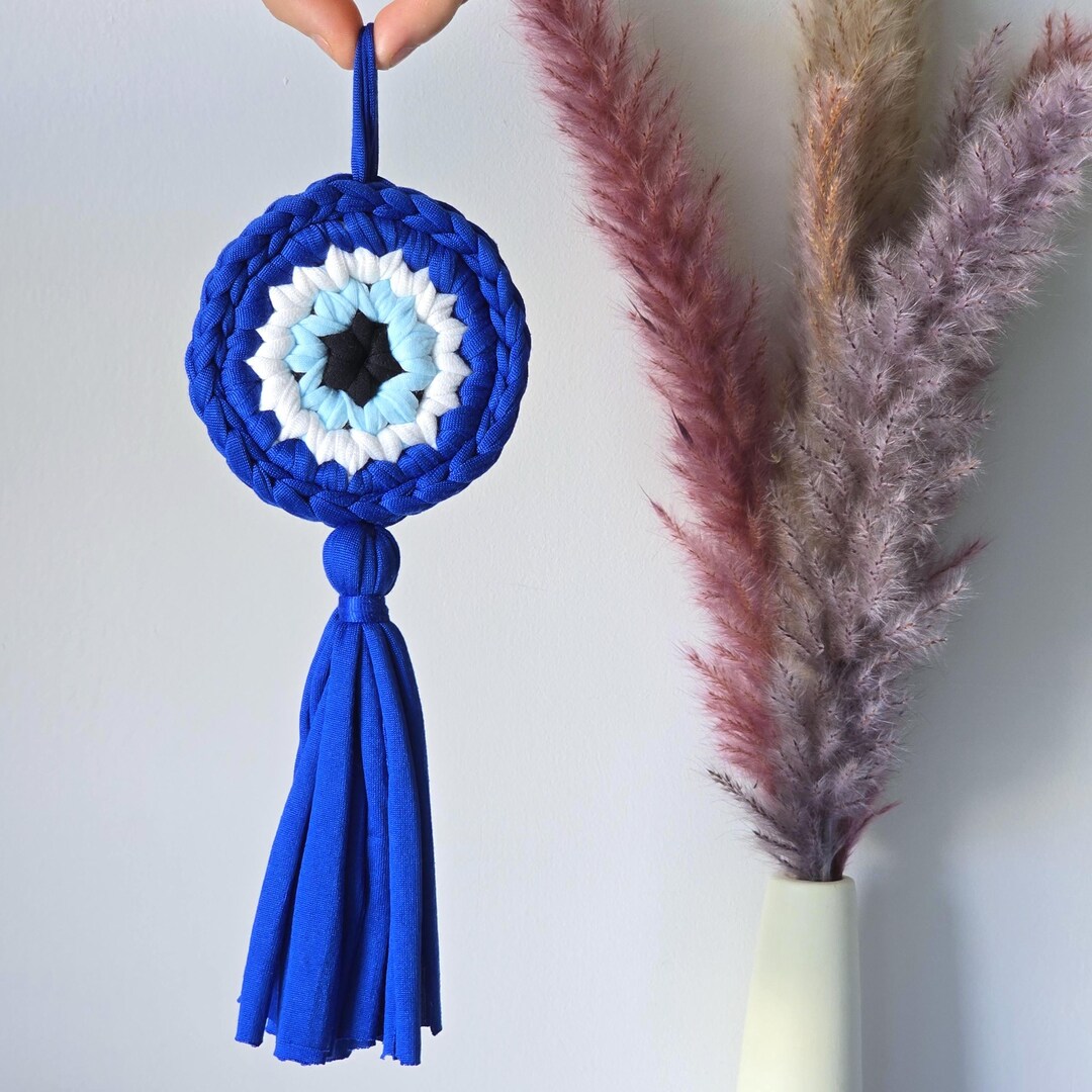 Evil Eye Crochet Wall Hanging – Turkish Nazar Amulet – Handmade Boho ...
