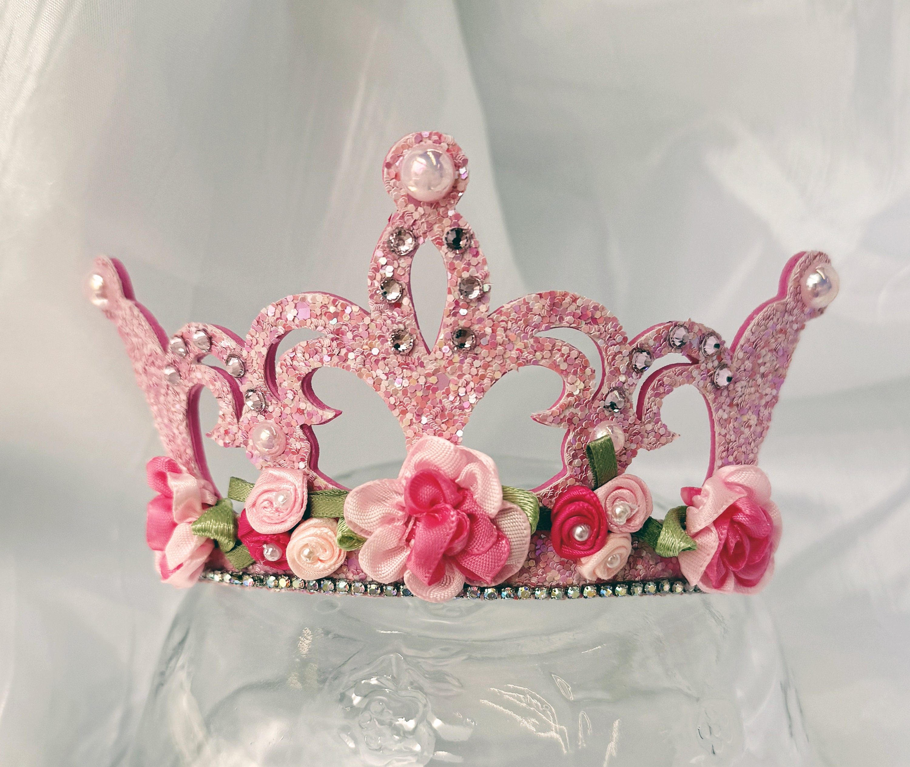 Birthday Princess Tiara: Glitter Faux Leather, Rhinestones & Pearls - Etsy