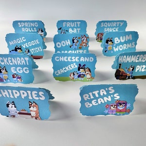 Bluey Food Labels, Birthday Party Table Decor, Custom Phrases (set of 6 ...