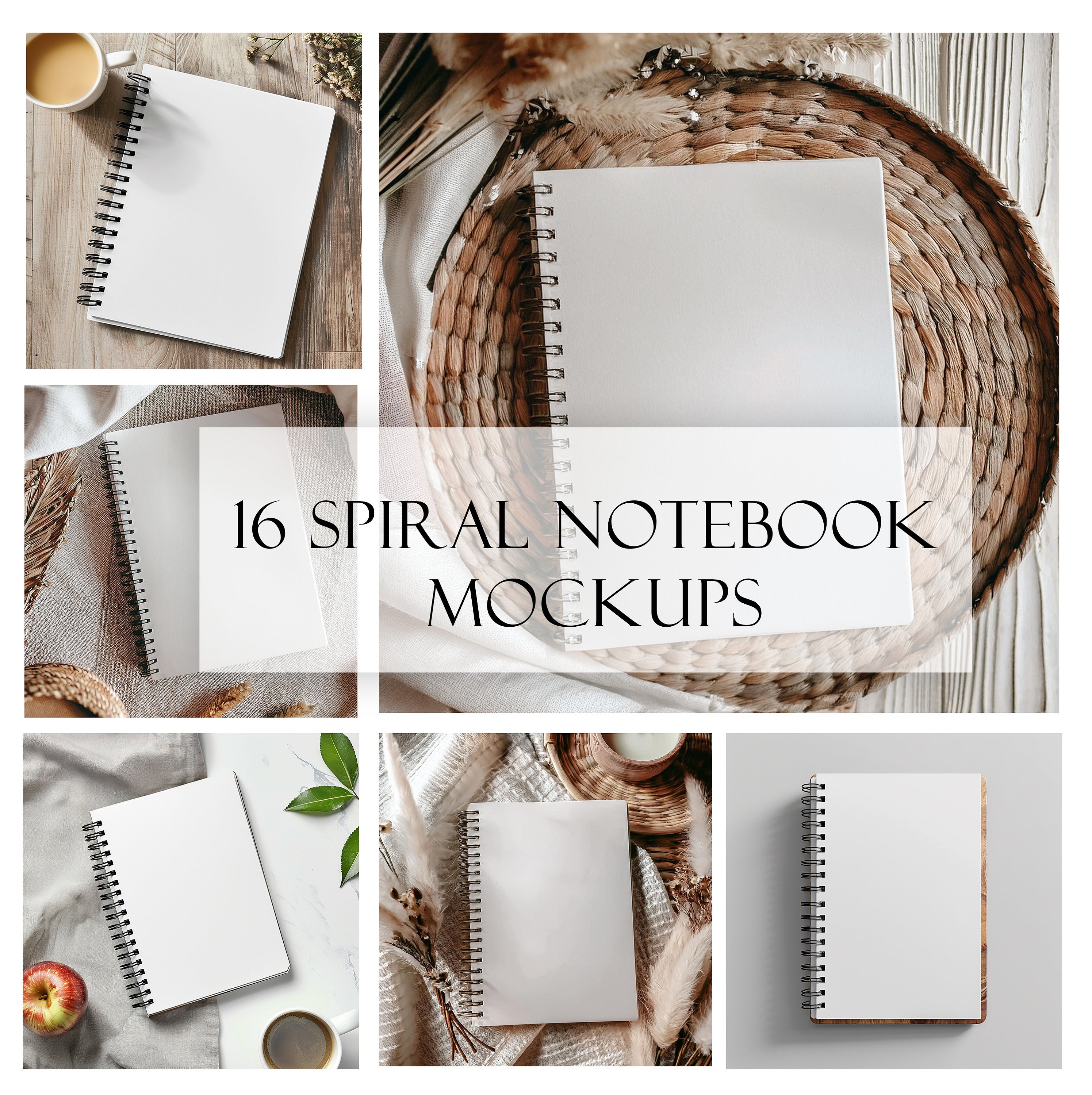 Spiral Notebook Mockup BUNDLE | 16 Blank Journal JPG Mockups (digital ...