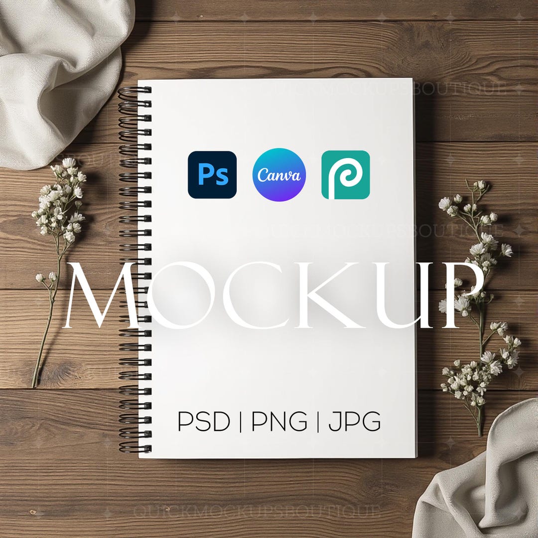 Spiral Notebook Mockup PSD Canva Blank Spiral Notebook Journal Mockups ...