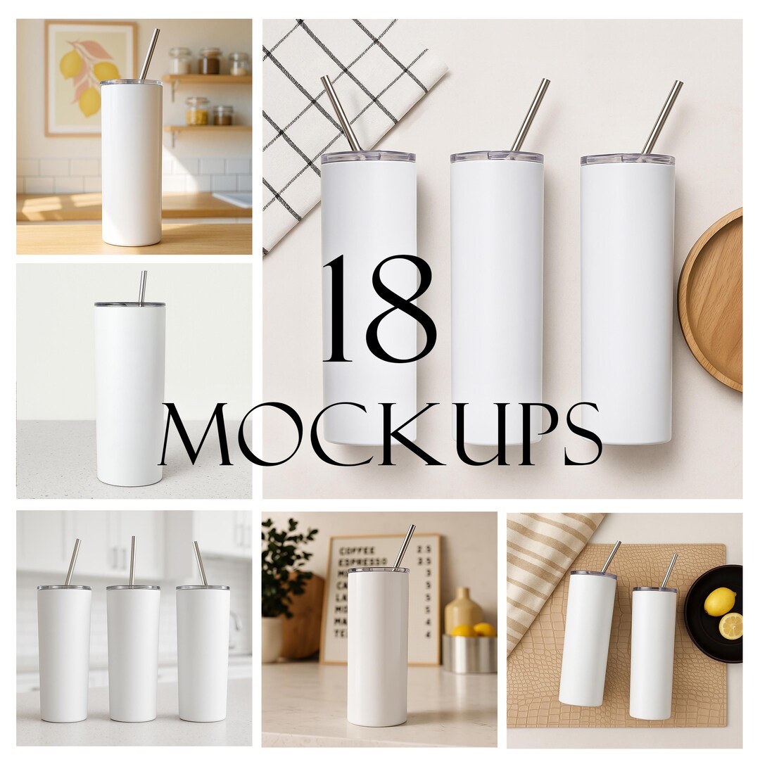 Pacote de Mockups de Copo Térmico Fino | Copo Térmico de Aço Inoxidável ...