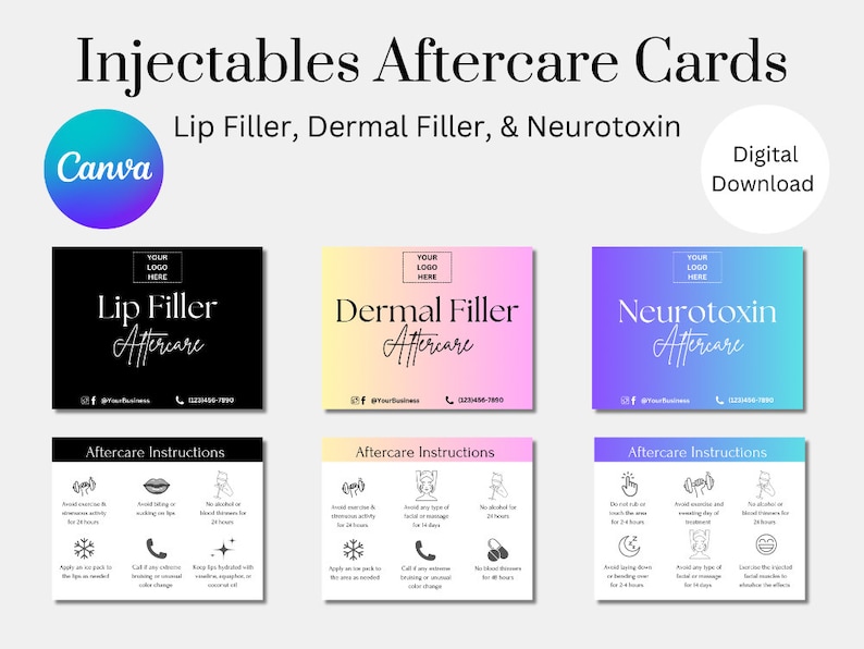 Injectables Aftercare Cards, Filler Aftercare Cards, Botox Aftercare ...