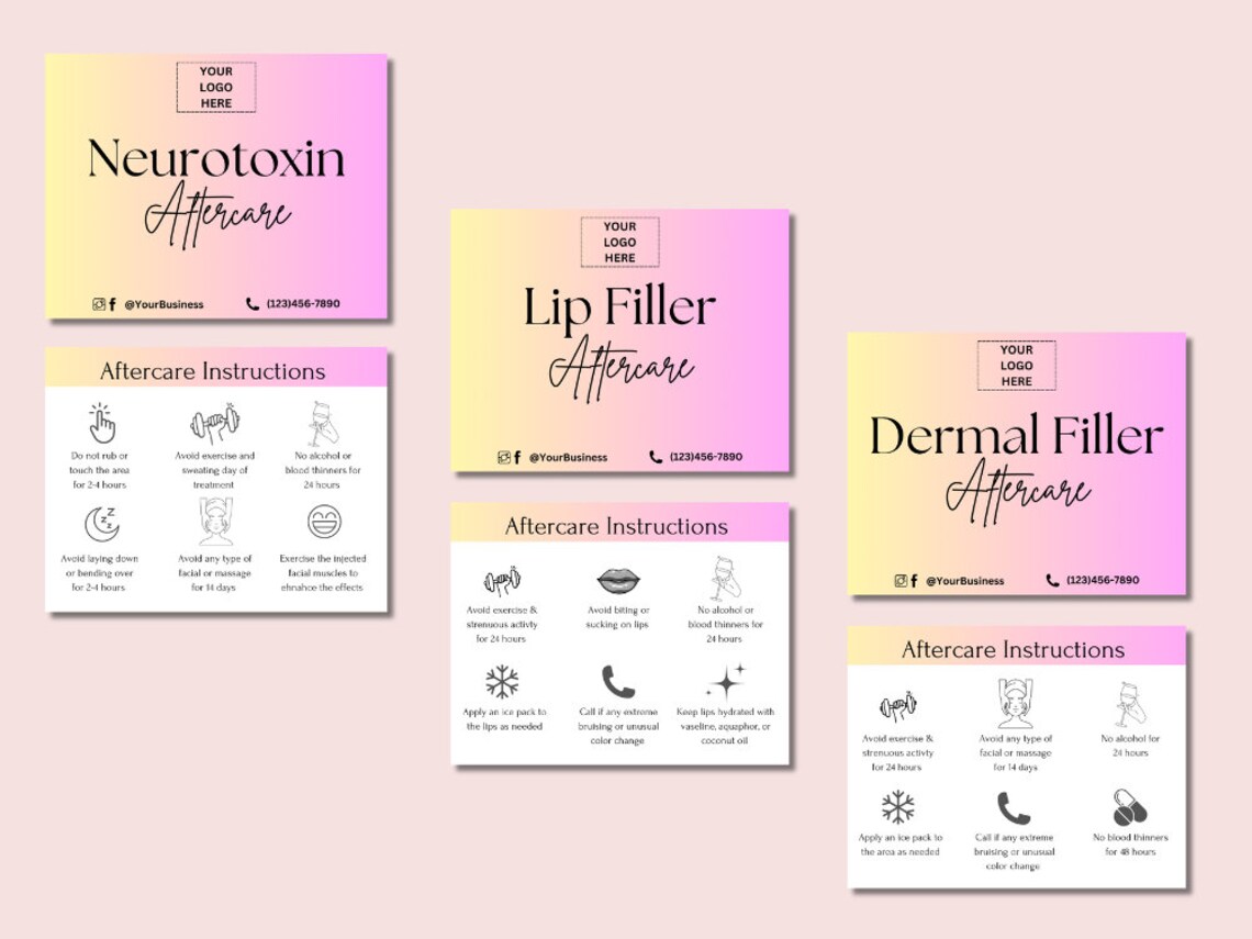 Injectables Aftercare Cards, Filler Aftercare Cards, Botox Aftercare ...