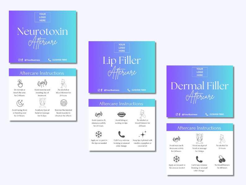 Injectables Aftercare Cards, Filler Aftercare Cards, Botox Aftercare ...