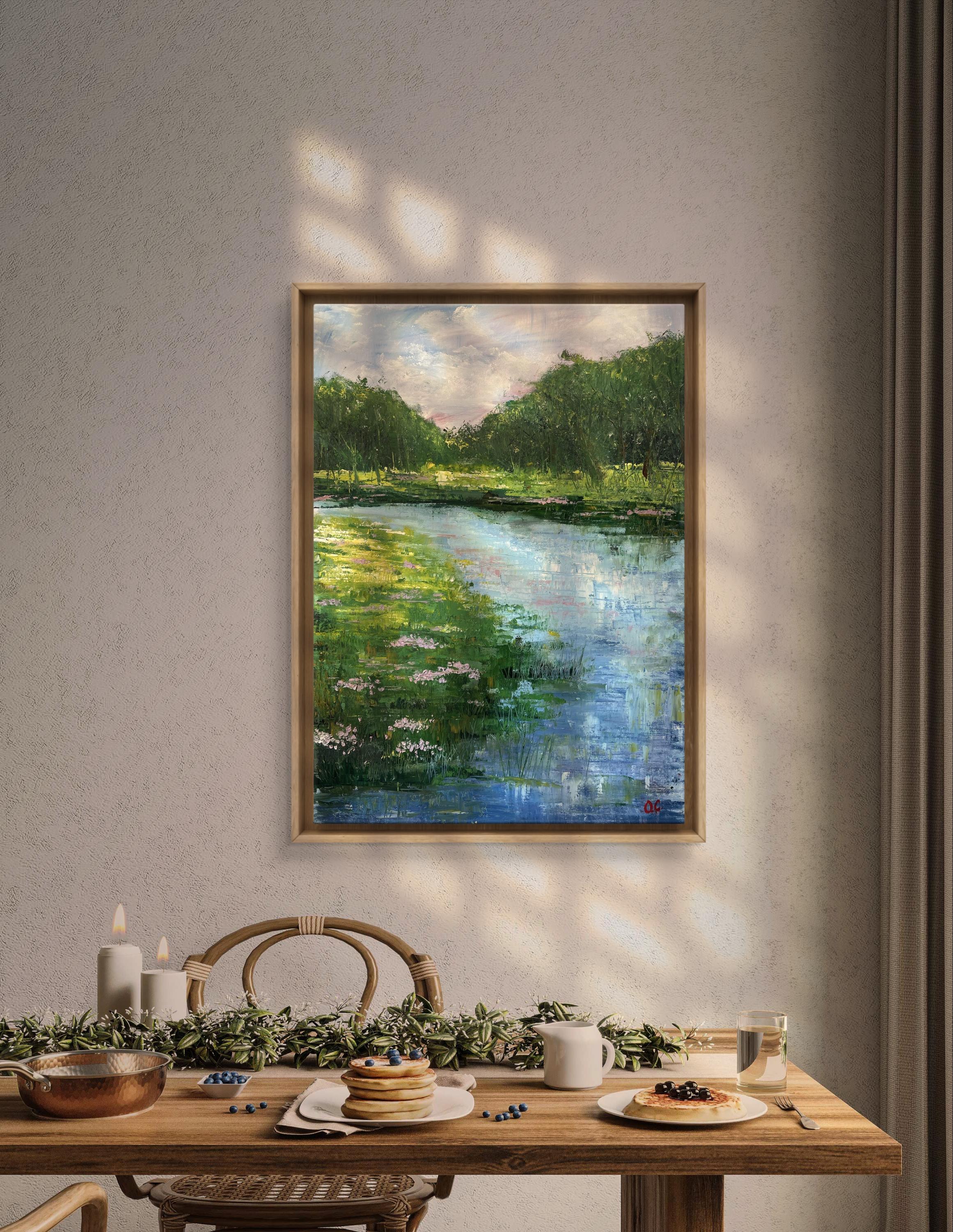 Riverbank Painting on Canvas, Original Artwork, Nature-inspired Art ...