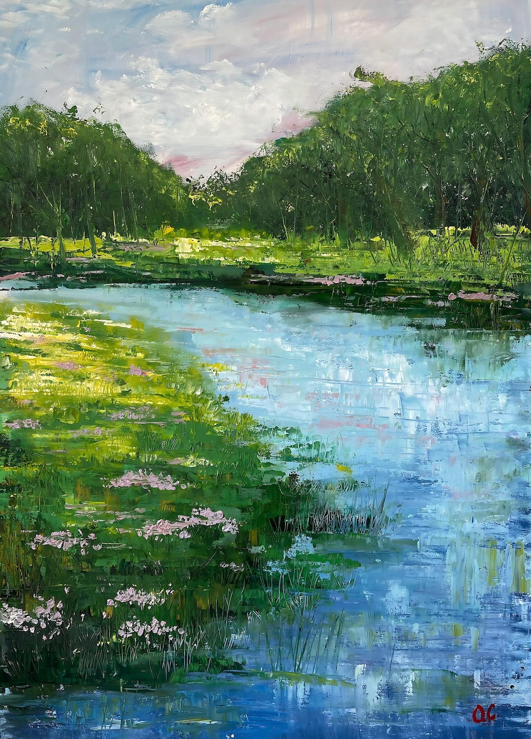 Riverbank Painting on Canvas, Original Artwork, Nature-inspired Art ...