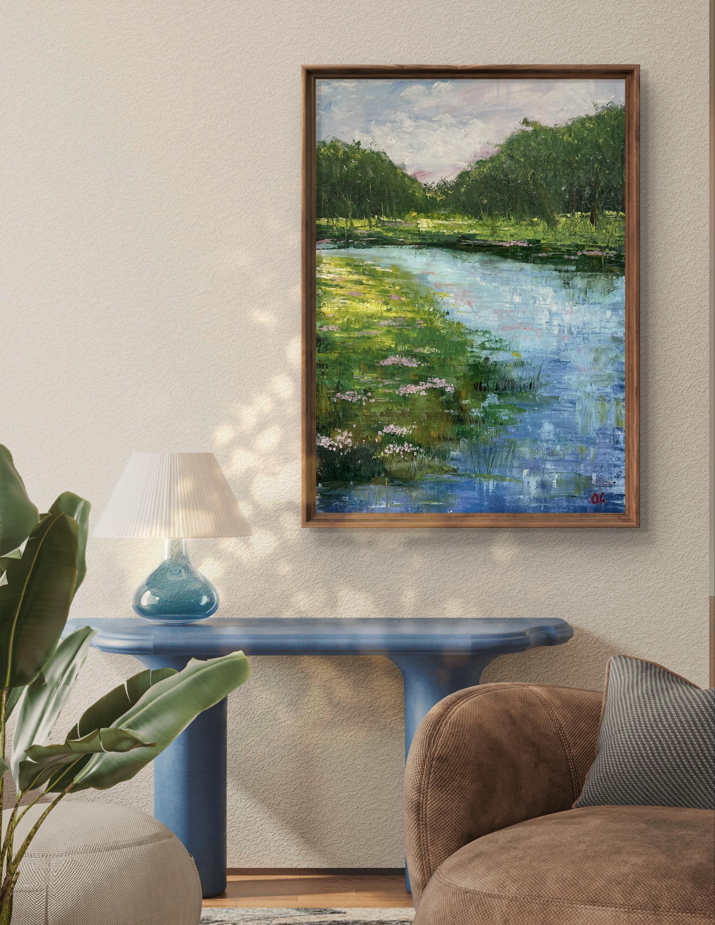 Riverbank Painting on Canvas, Original Artwork, Nature-inspired Art ...