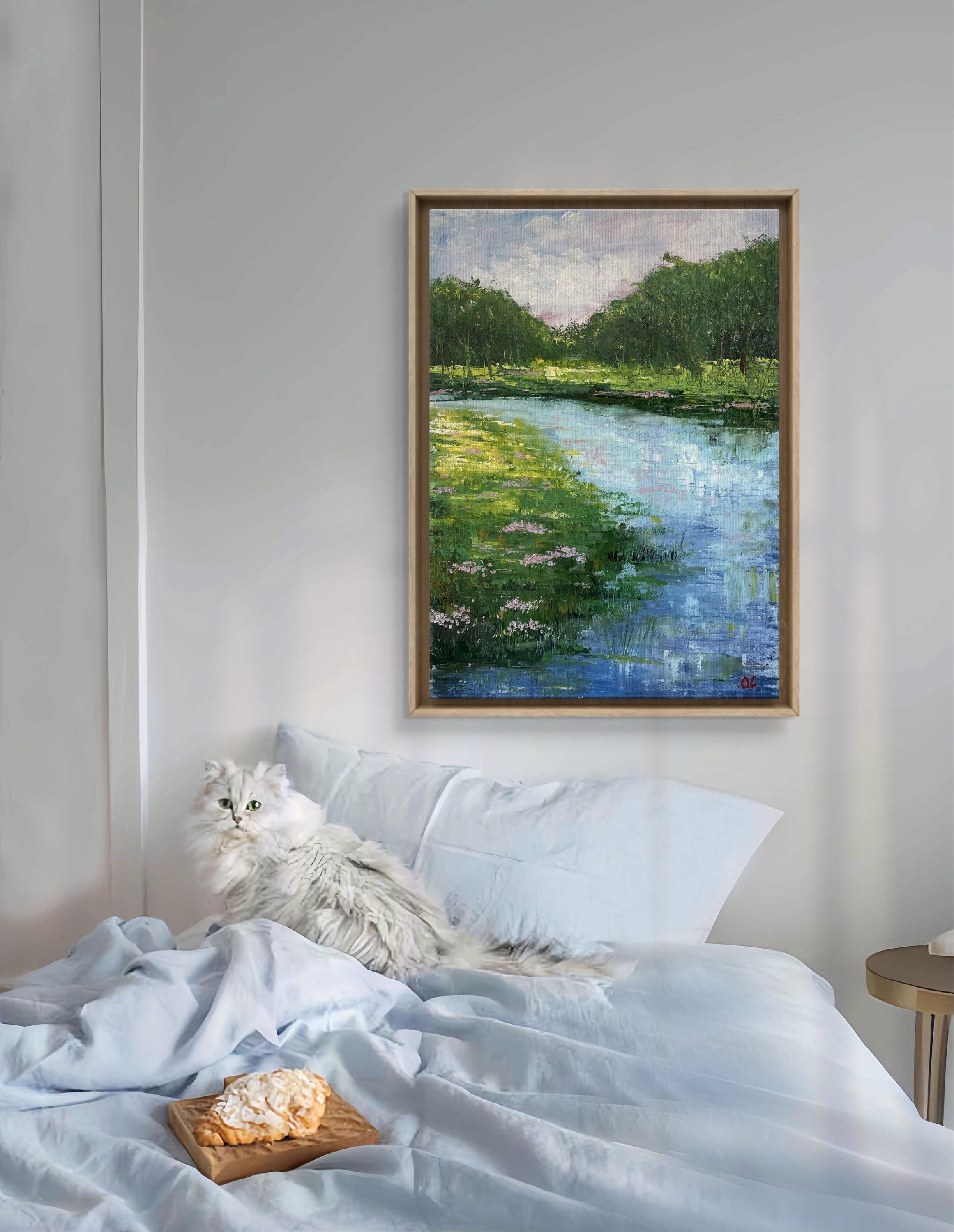 Riverbank Painting on Canvas, Original Artwork, Nature-inspired Art ...