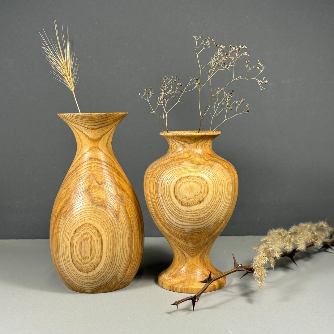 A Set of Two Vases, Handmade Wooden Vases,rare Wood Vase, Wood Vases ...