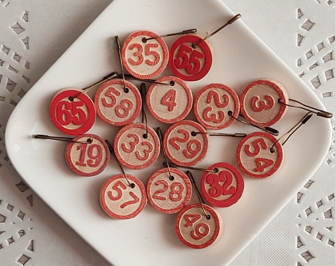 Vintage Bingo Wooden Token Charms Set of 15 Dangles, Nostalgic Bingo ...