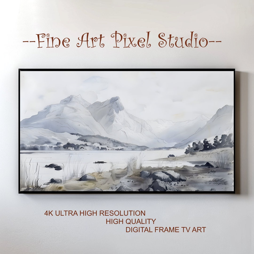 Lake in the Alps Moody Ink Painting Style 4K Digital Art for Frametvs ...