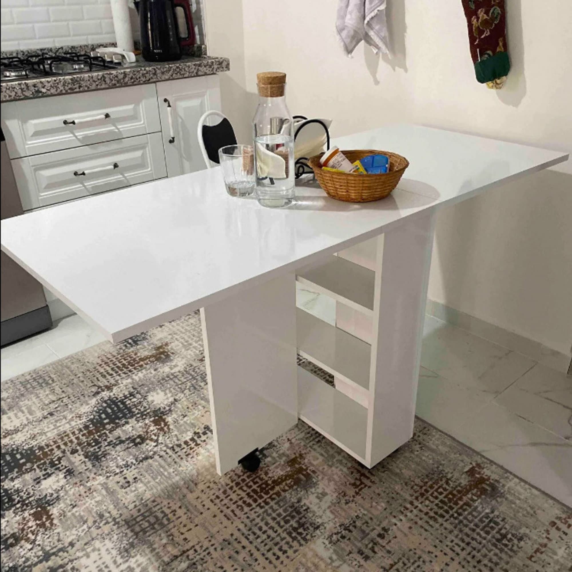 Portable Folding Dining Table on Wheels, Space-saving Kitchen Table ...