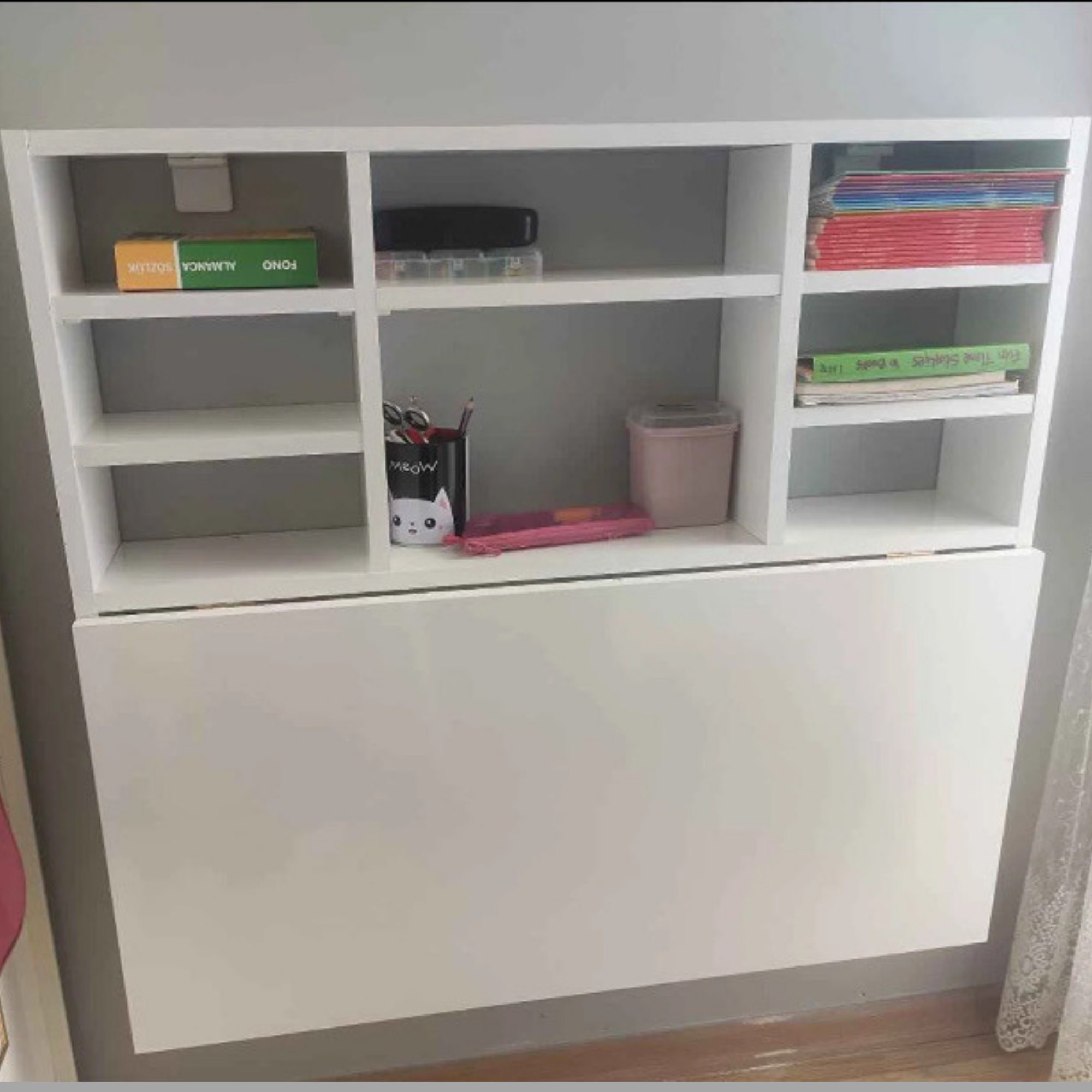 Wall Mounted Computer Desk With Folding Shelves | Wooden Murphy Desk ...